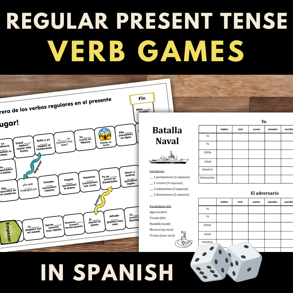 8 No-Prep, Editable Games for Regular Verbs in Spanish (Present Tense ...