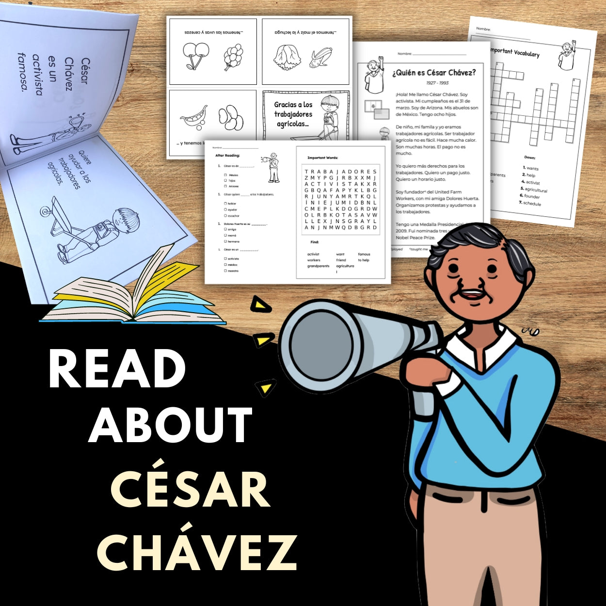 César Chávez Mini-Book, Reading Texts, & Activities in Spanish and Eng ...