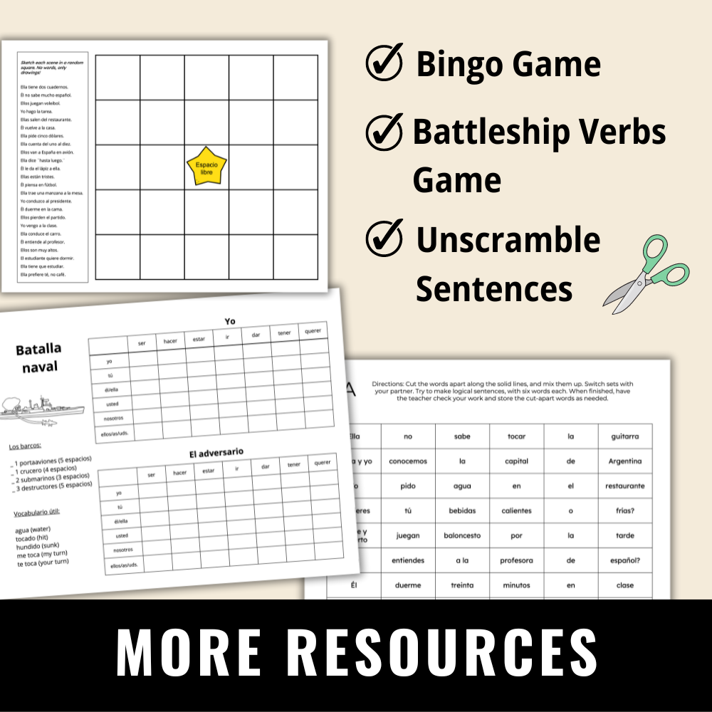 8 No-Prep, Editable Games for Irregular Verbs in Spanish (Present Tens ...