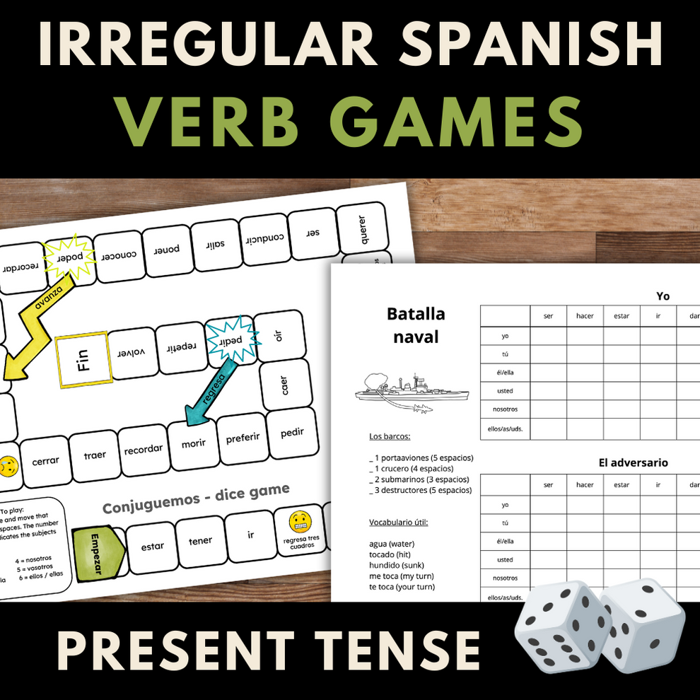 8 No-Prep, Editable Games for Irregular Verbs in Spanish (Present Tens ...